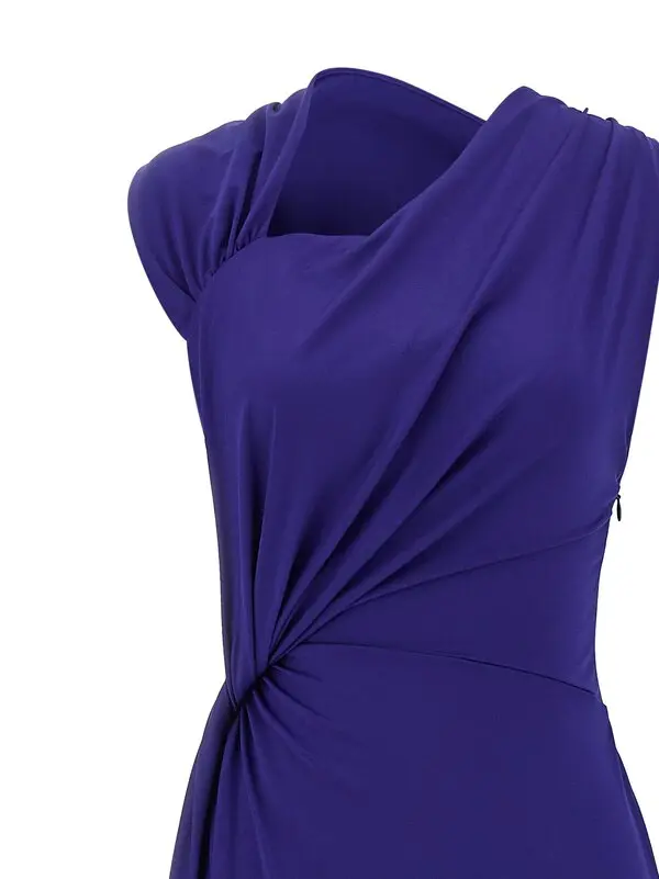 Victoria Beckham Asymmetrical Neckline Fluid Drape Midi Dress