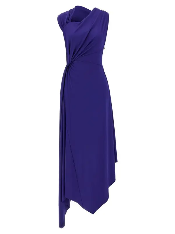 Victoria Beckham Asymmetrical Neckline Fluid Drape Midi Dress - Blue
