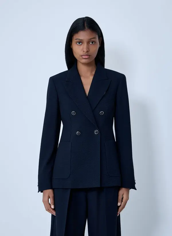 Max Mara Double-breasted Textured Wool Blazer - Blue