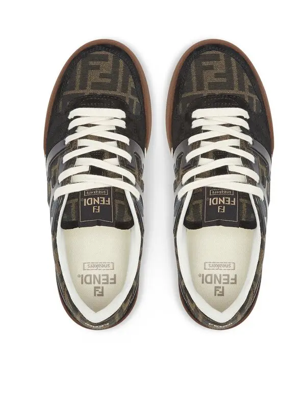 Fendi Suede And Ff Jacquard Lace-up Sneakers - Multicolor