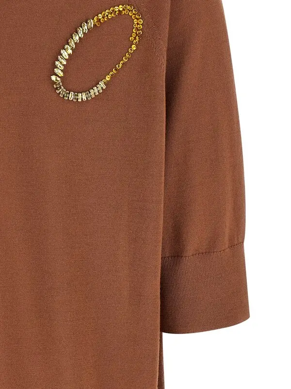 Dries Van Noten Tuan" Crew Neck Sweater With "oversized Ellipses" Embellishment - Brown