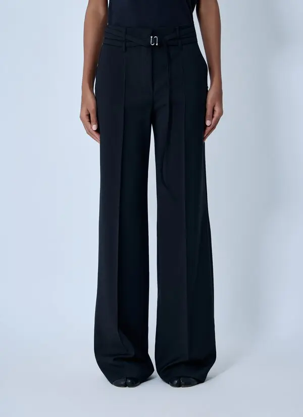 Sportmax High-rise Wide-leg Wool Trousers With Tie Belt - Black