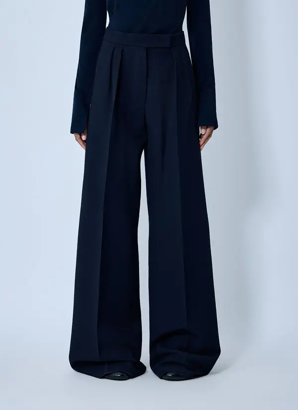 Max Mara High-waisted Wide-leg Pleated Wool-blend Trousers - Blue