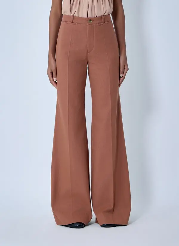 Chloé High Rise Flared Cotton Canvas Pants - Brown