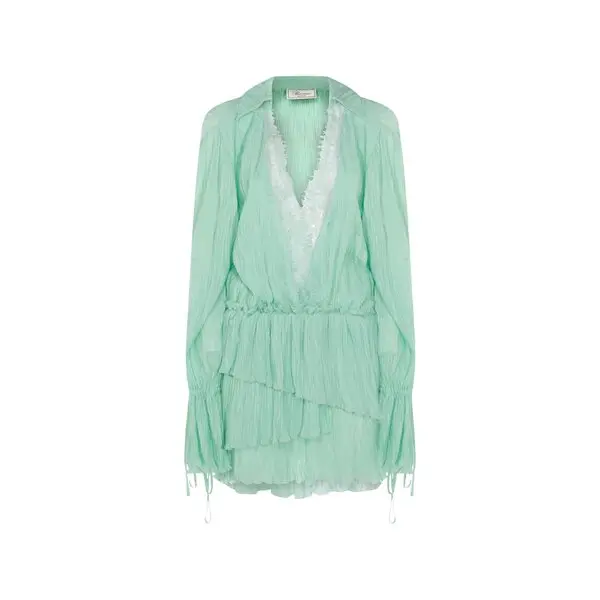 Blumarine V-neck Ruffled Day Dress Made In Italy - Green