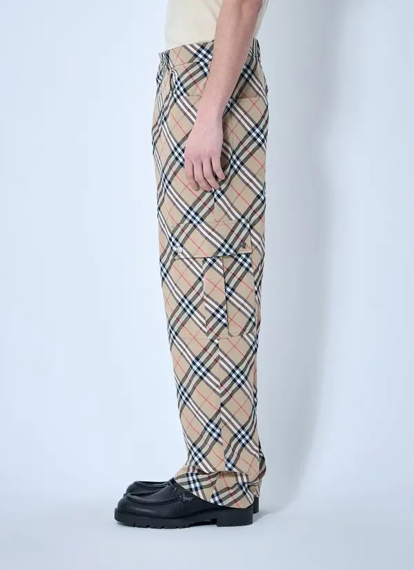 Burberry Check Linen-blend Cargo Pants