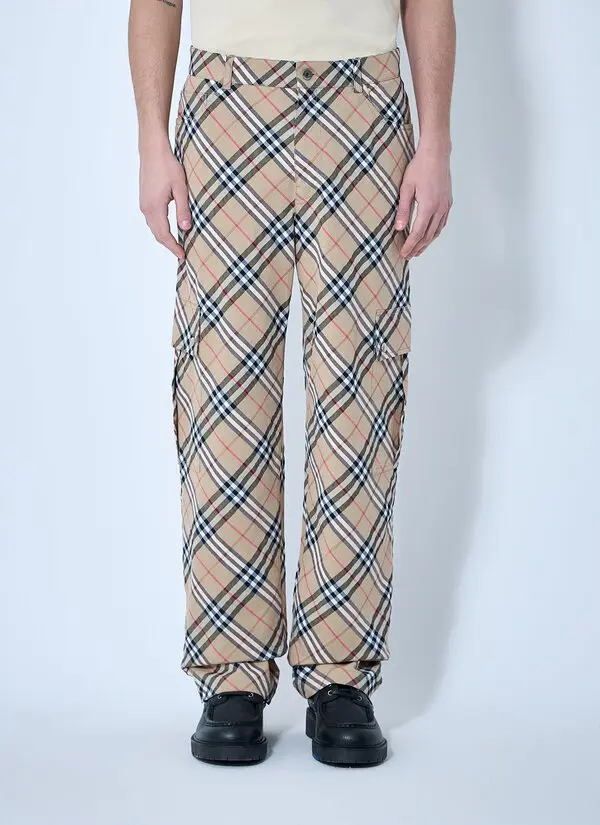 Burberry Check Linen-blend Cargo Pants - Cream
