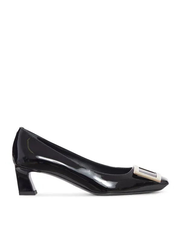 ROGER VIVIER Patent Calfskin Trumpette Pumps With Metal Buckle - Black