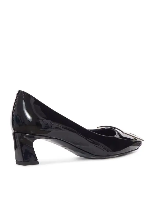 ROGER VIVIER Patent Calfskin Trumpette Pumps With Metal Buckle