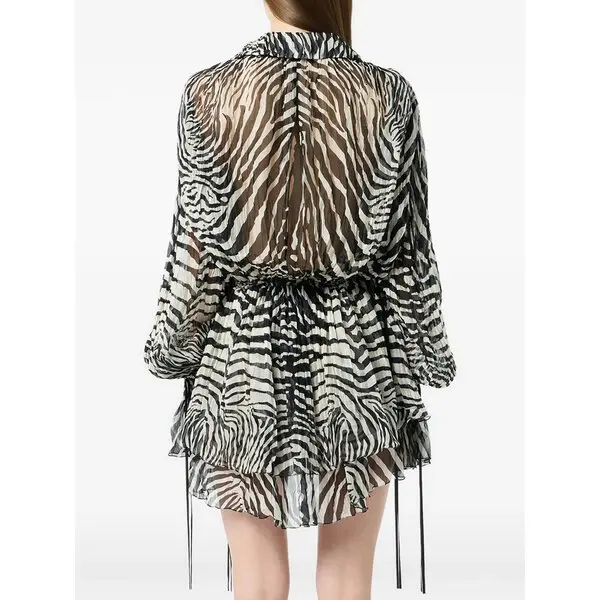 Blumarine Zebra Print Tiered Lace Trim Dress