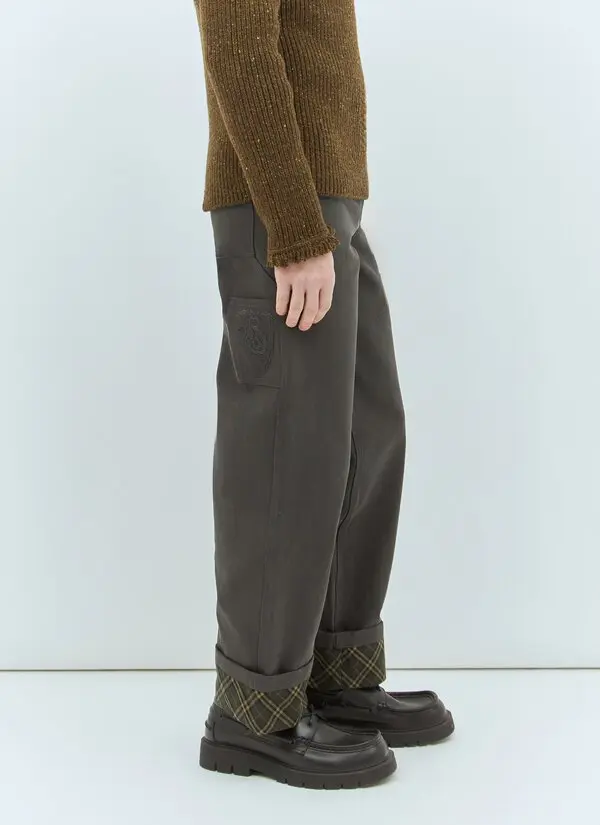 Burberry Cotton Carpenter Pants With Check Motif Cuffs