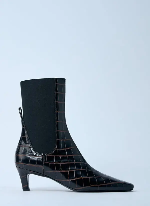 TOTEME Croc-embossed Leather Pointed-toe Ankle Boots - Brown