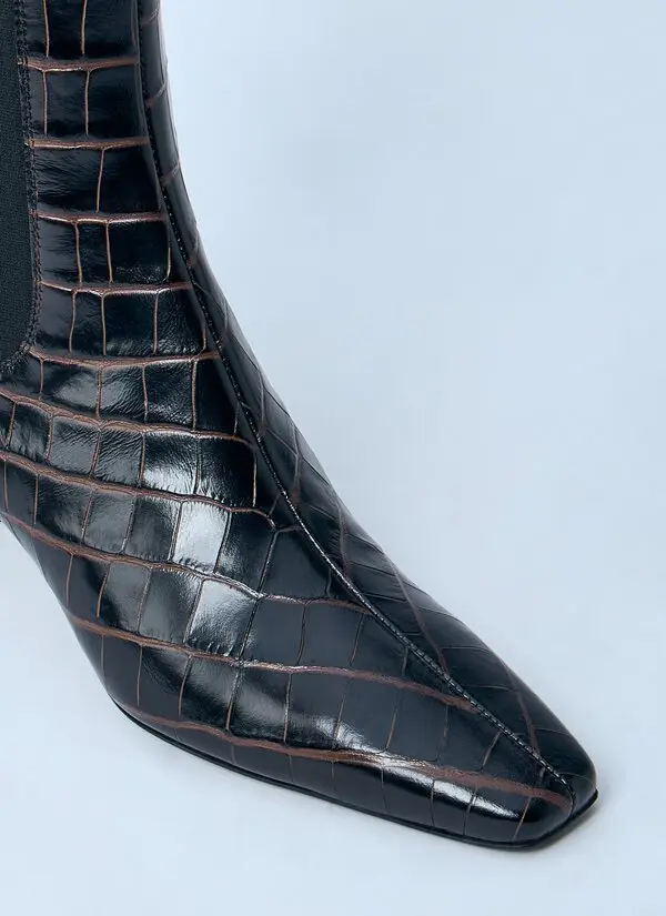TOTEME Croc-embossed Leather Pointed-toe Ankle Boots - Brown