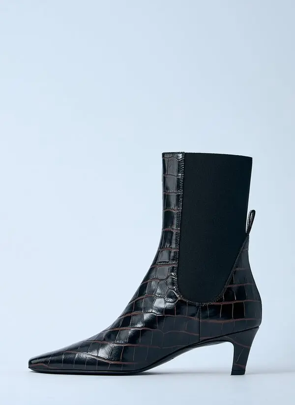 TOTEME Croc-embossed Leather Pointed-toe Ankle Boots - Brown