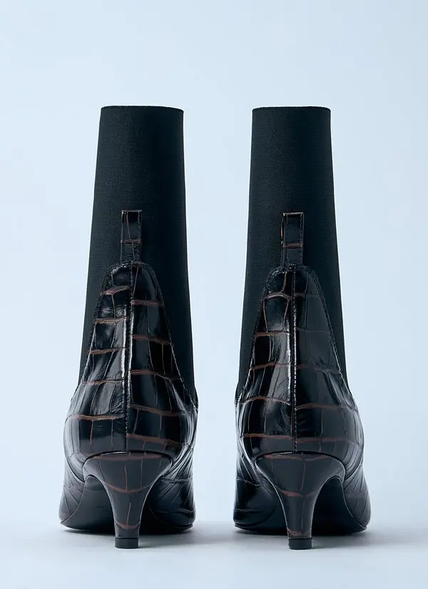 TOTEME Croc-embossed Leather Pointed-toe Ankle Boots - Brown