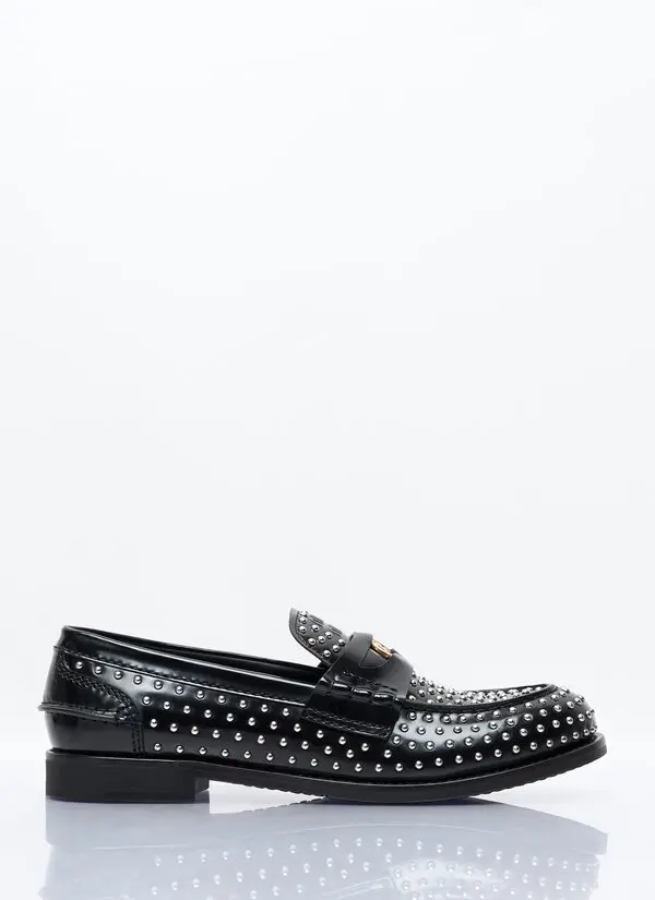 Miu Miu Studded Leather Loafers - Black
