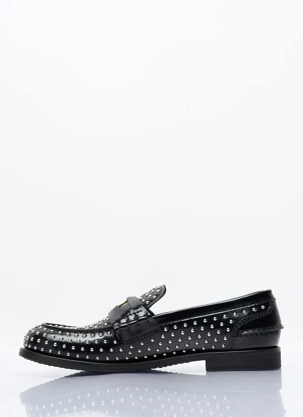 Miu Miu Studded Leather Loafers - Black