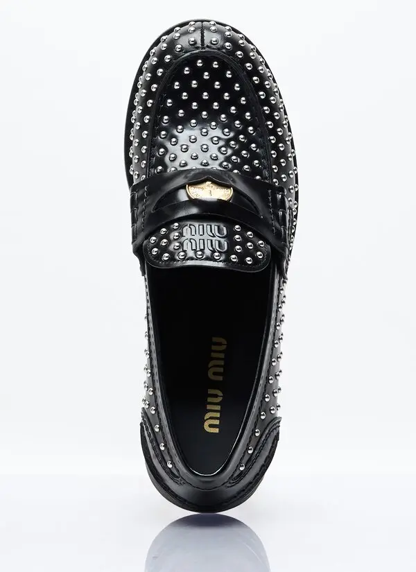 Miu Miu Studded Leather Loafers - Black