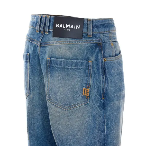 Balmain Straight Leg Faded Denim Pants - Blue