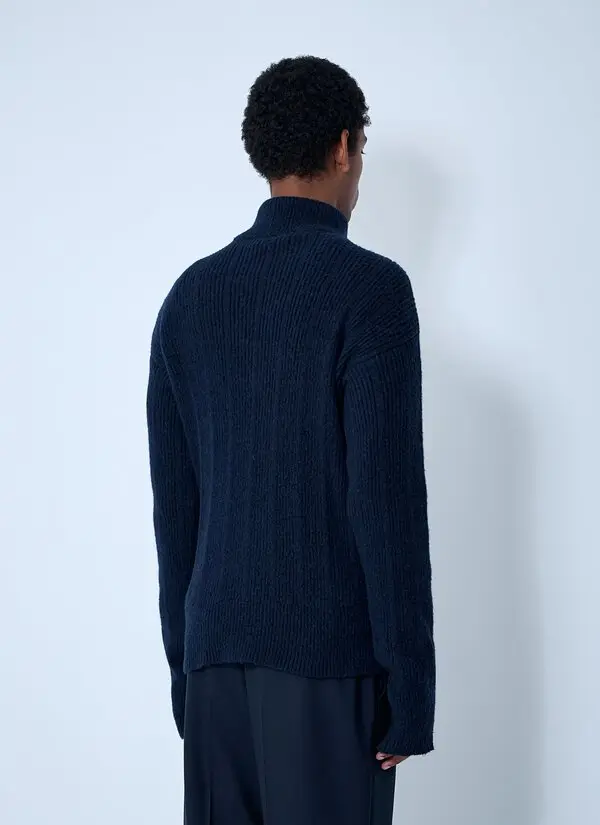 Marni Logo Embroidered Zip-up Wool-cashmere Sweater - Blue