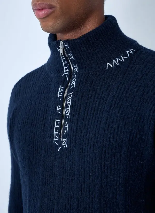 Marni Logo Embroidered Zip-up Wool-cashmere Sweater - Blue
