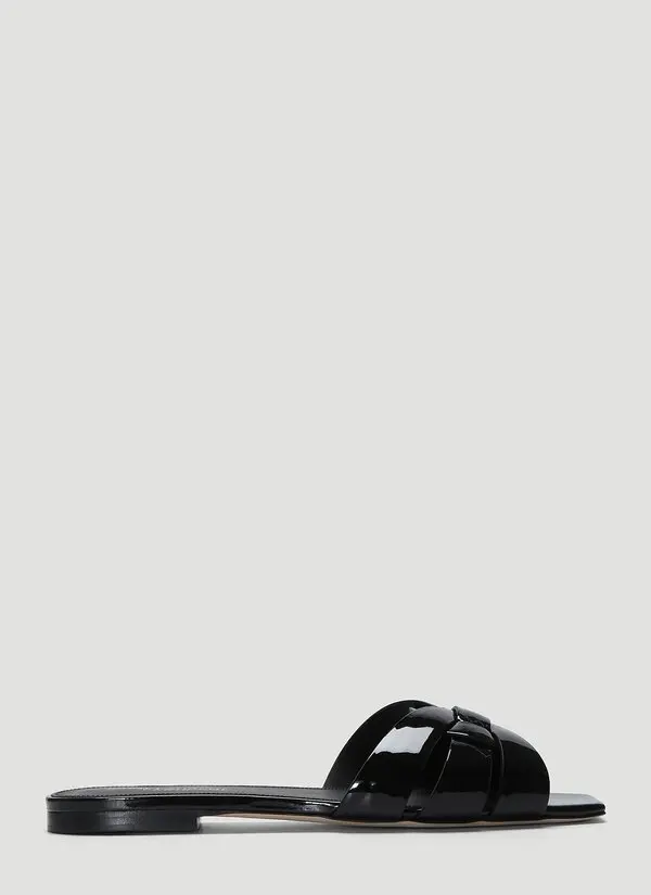 Saint Laurent Tribute Patent Leather Slides - Black