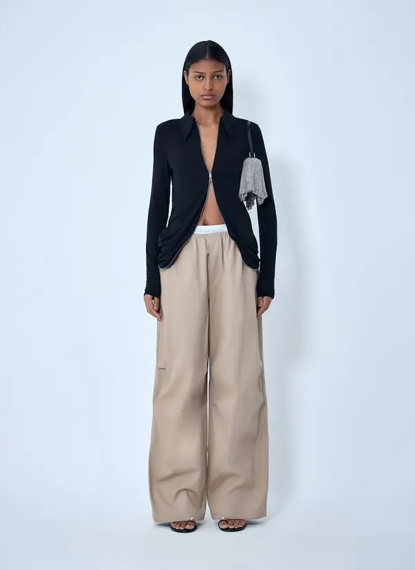 Alexander Wang Wide-leg Elasticated Waist Cotton Pants - Cream