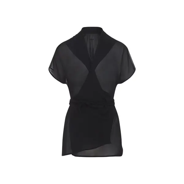 Rick Owens Wrap Short Sleeve Silk Chiffon Top - Black