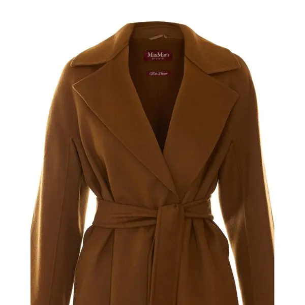 Max Mara Belted Long-sleeve Wool Blend Coat - Brown