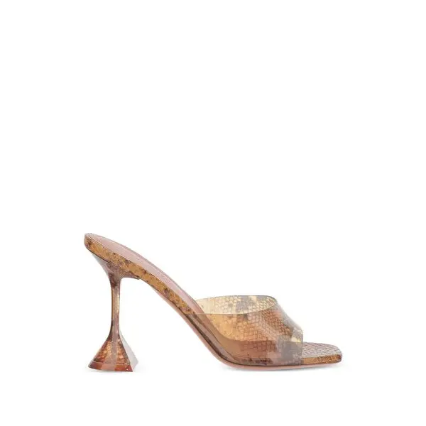 Amina Muaddi Snake Print Sculptural Heel Mules - Brown