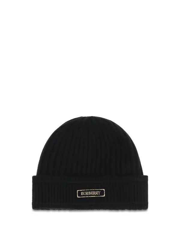 Burberry Wool Beanie With Logo Detail - Black