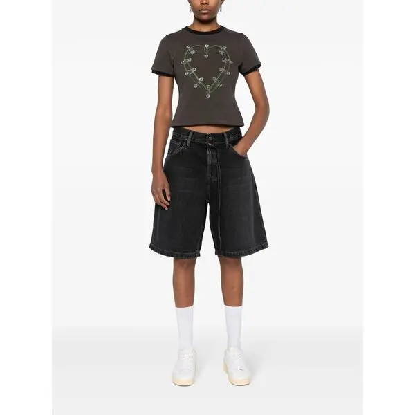 Acne Studios Wide Leg Knee Length Denim Shorts - Black
