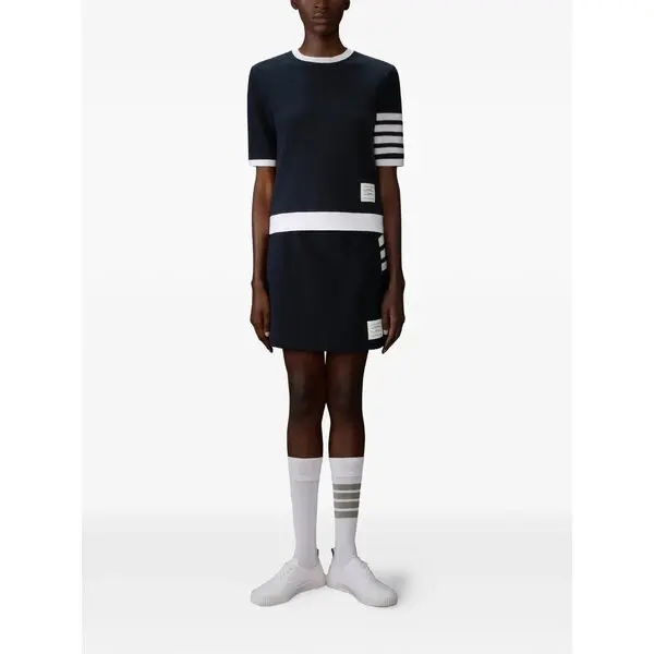 Thom Browne Navy Cotton Knit Top With Signature Four-bar Detail