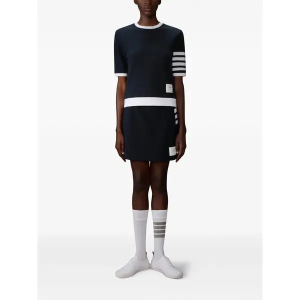 Thom Browne Navy Cotton Knit Top With Signature Four-bar Detail