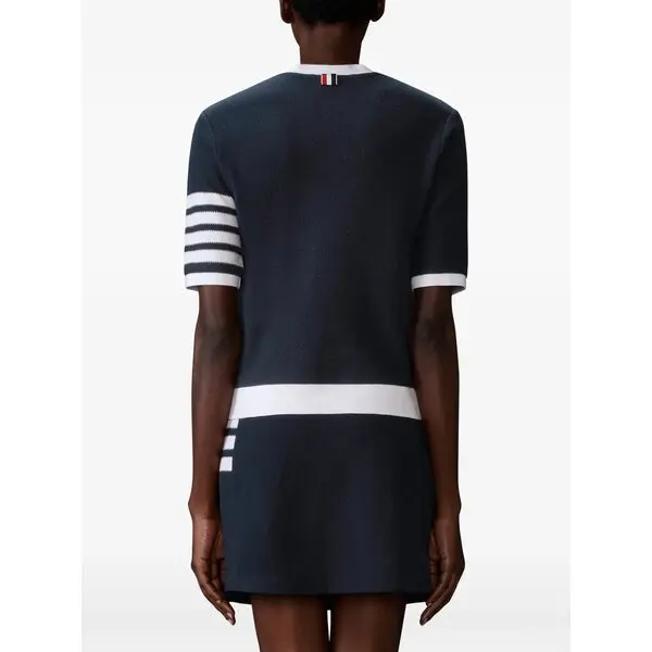 Thom Browne Navy Cotton Knit Top With Signature Four-bar Detail
