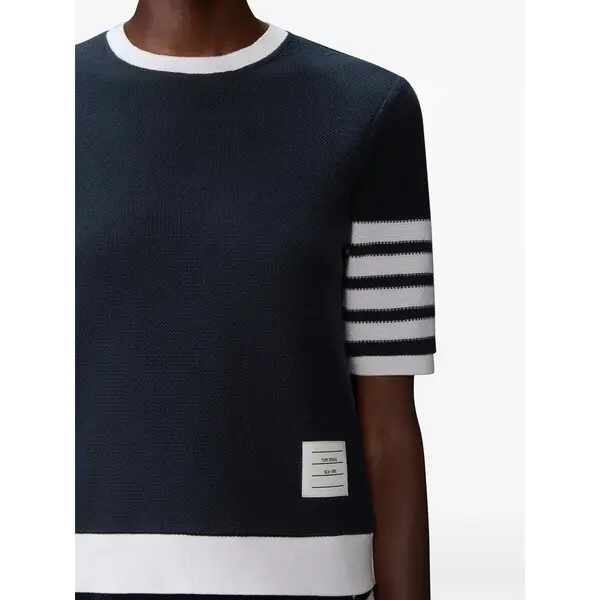 Thom Browne Navy Cotton Knit Top With Signature Four-bar Detail