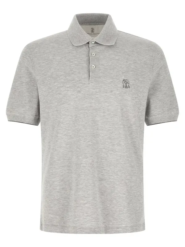 Brunello Cucinelli Logo Piqué Polo Shirt - Gray