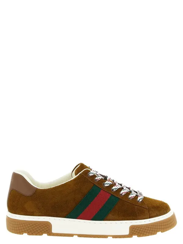 Gucci Ace Sneakers With Web Detailing - Brown