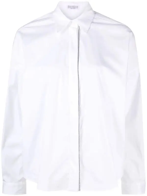 Brunello Cucinelli Cotton Blouse With Monili Trim - Multicolor