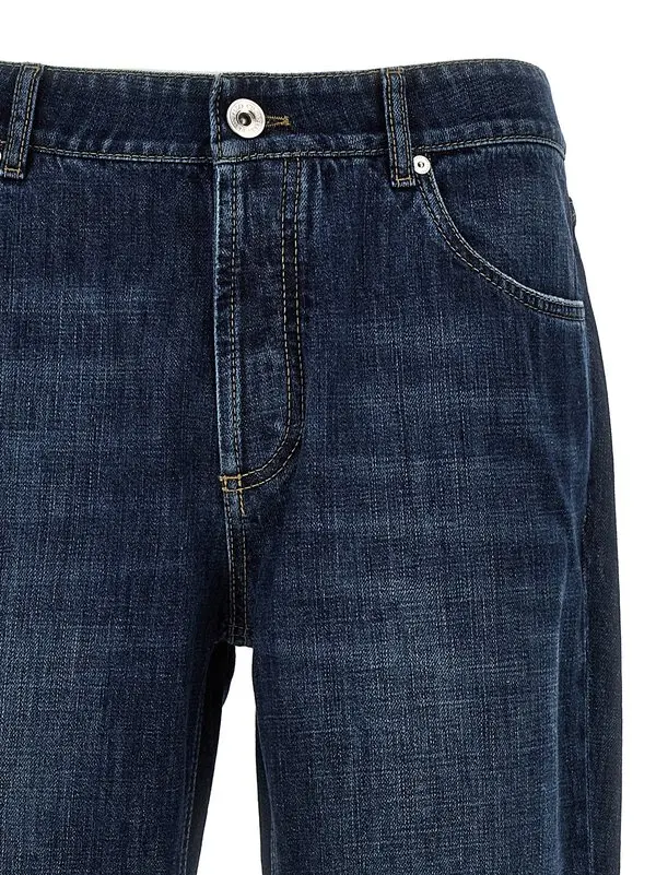 Brunello Cucinelli Straight Leg Jeans With Embroidered Logo - Blue