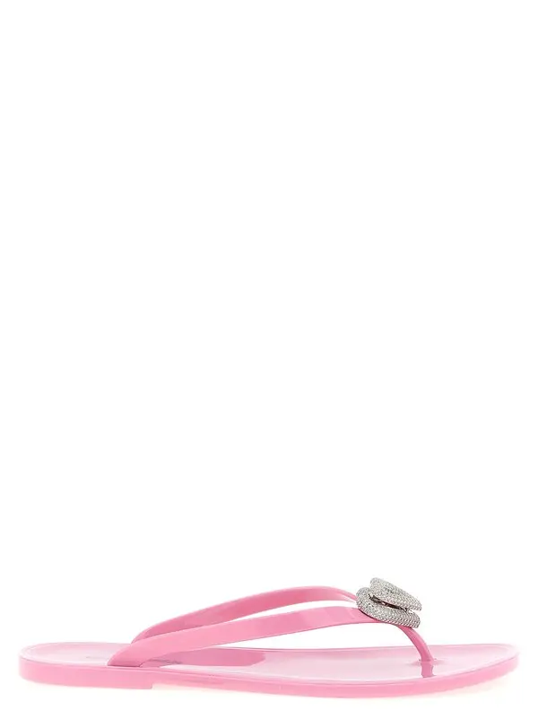 Mach & Mach Double Heart Embellished Rubber Thong Sandals - Pink