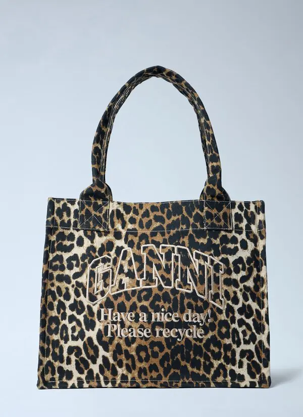 GANNI Leopard Print Canvas Tote Bag - Brown