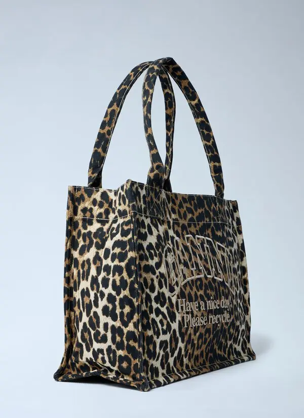 GANNI Leopard Print Canvas Tote Bag