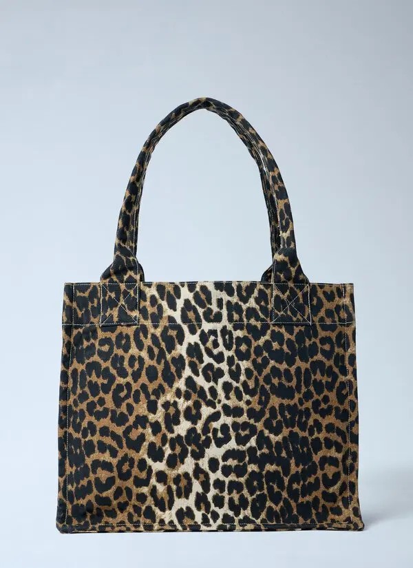 GANNI Leopard Print Canvas Tote Bag