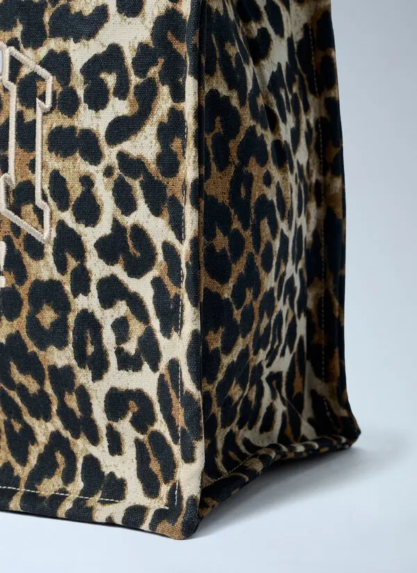 GANNI Leopard Print Canvas Tote Bag
