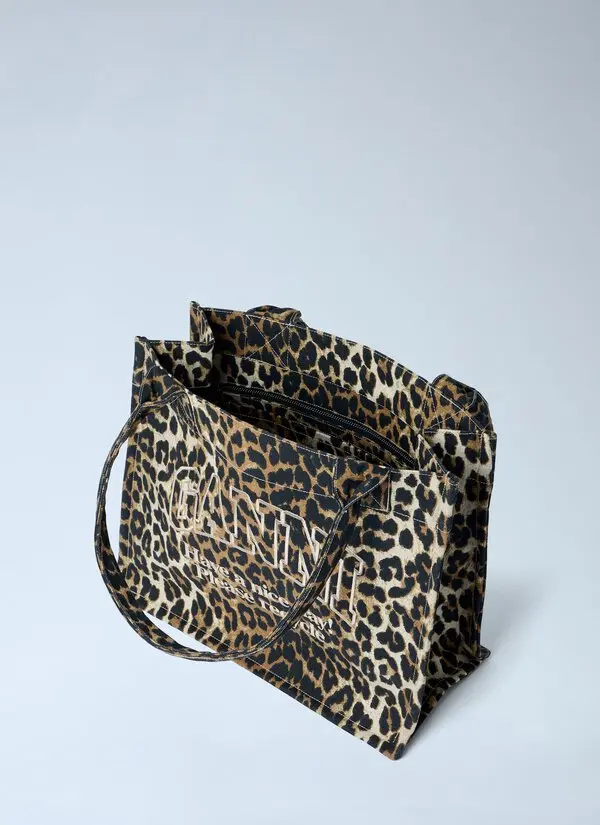 GANNI Leopard Print Canvas Tote Bag