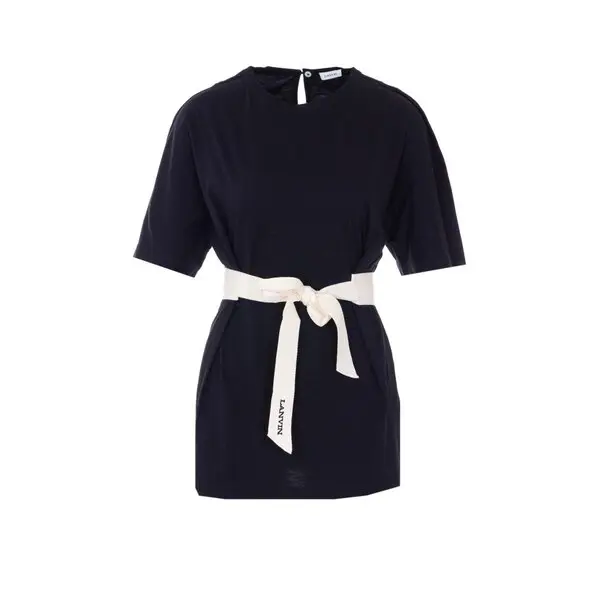 LANVIN Belted Cotton And Silk T-shirt - Black