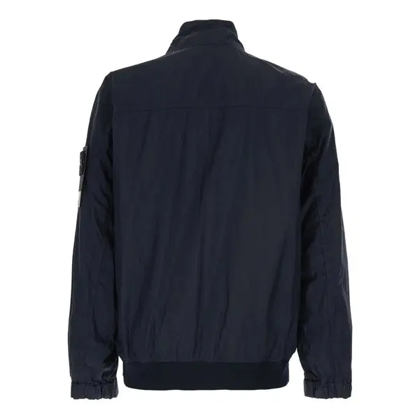Stone Island Lightweight Zip-up Jacket With Logo Patch - Black