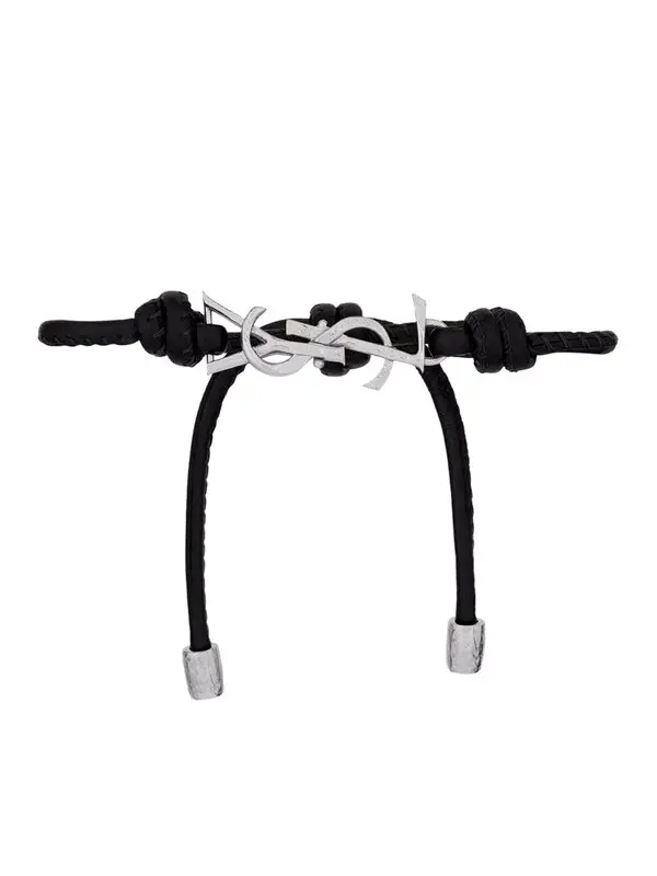 Saint Laurent Cassandre Bracelet With Leather Cord - Black