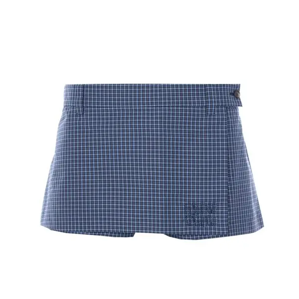 Miu Miu Check Print Wrap Front Mini Skirt